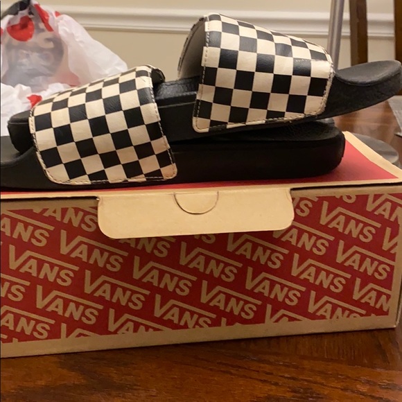 Vans | Shoes | Bw Checkered Vans Slides | Poshmark